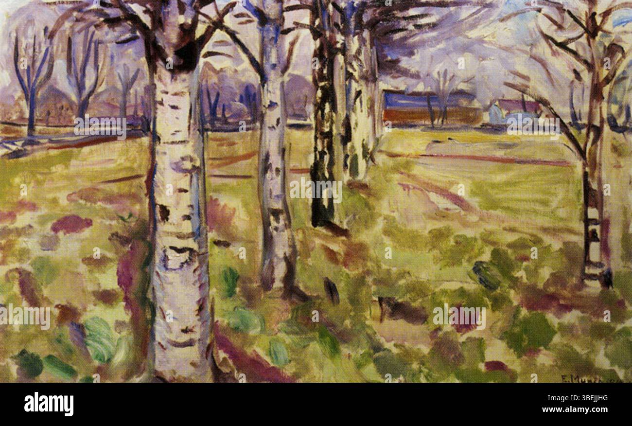 'Birch Trunks' (1914-15) by Edvard Munch is an oil painting on canvas ...