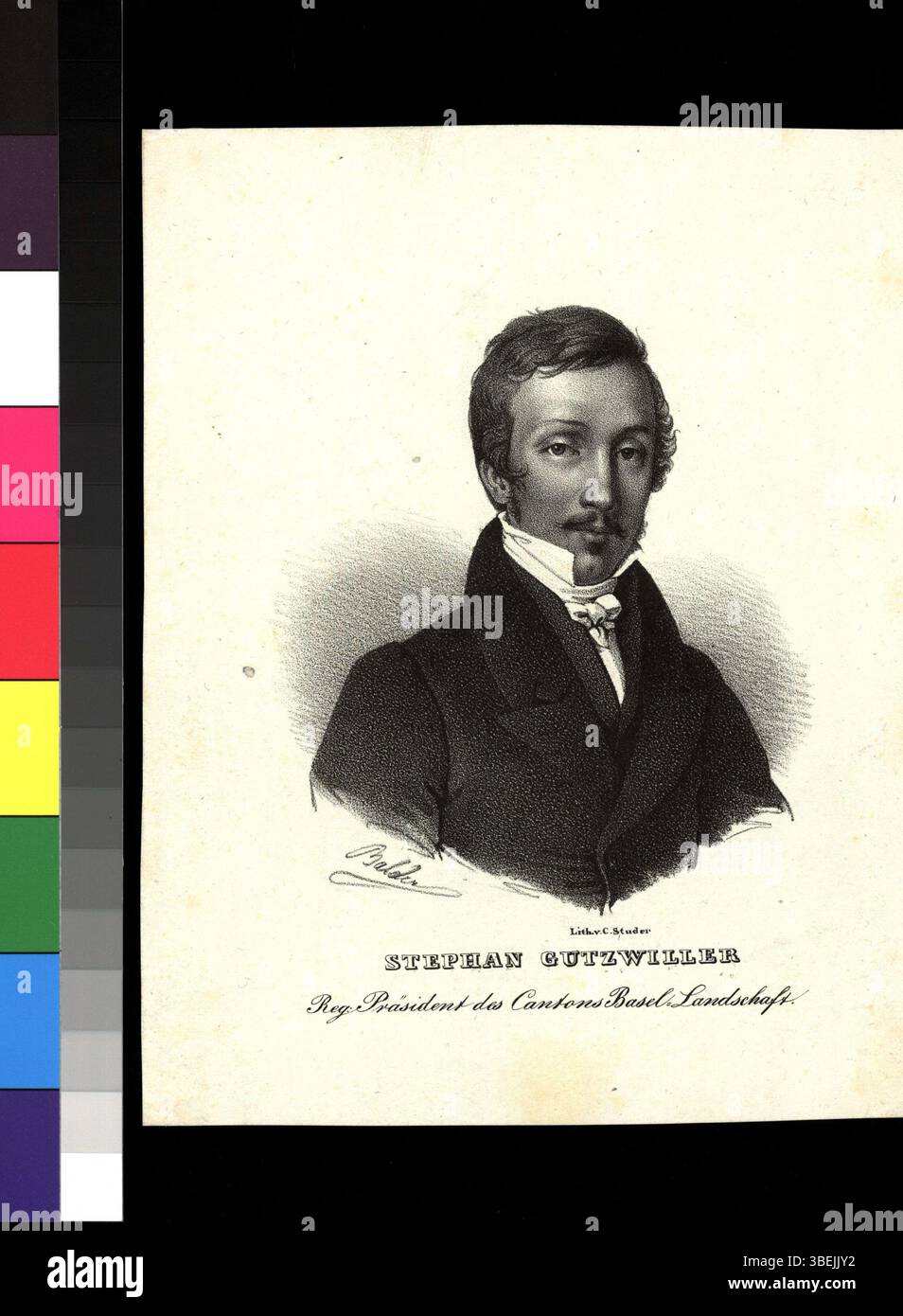 This lithograph, created between 1820 and 1840, shows a portrait of ...