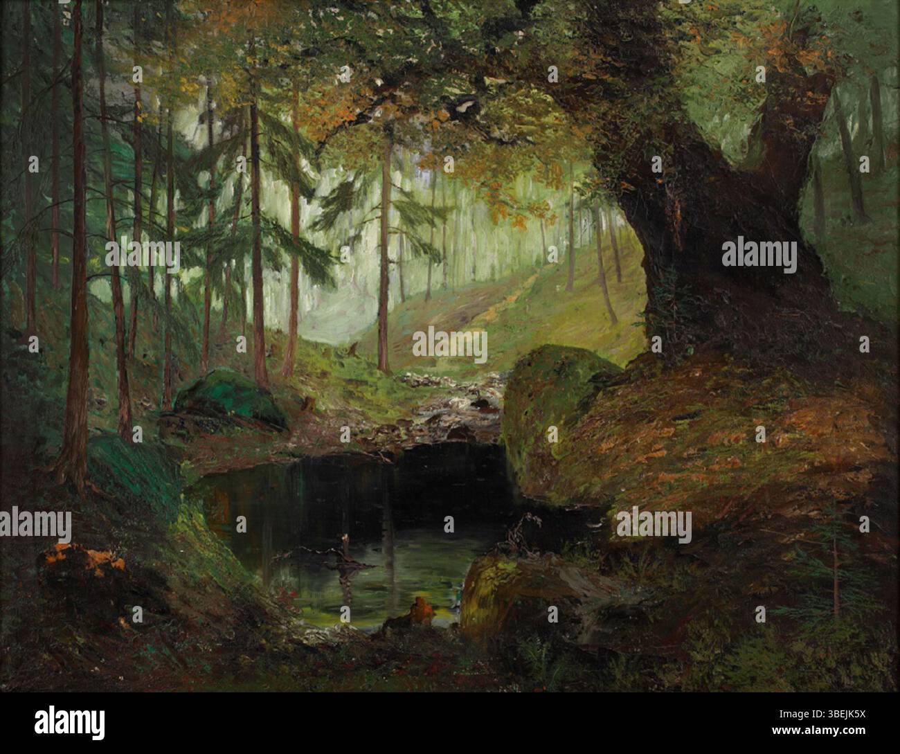 Jan Minaík’s 1900 painting *Lesní t* (Forest Scene) showcases the ...