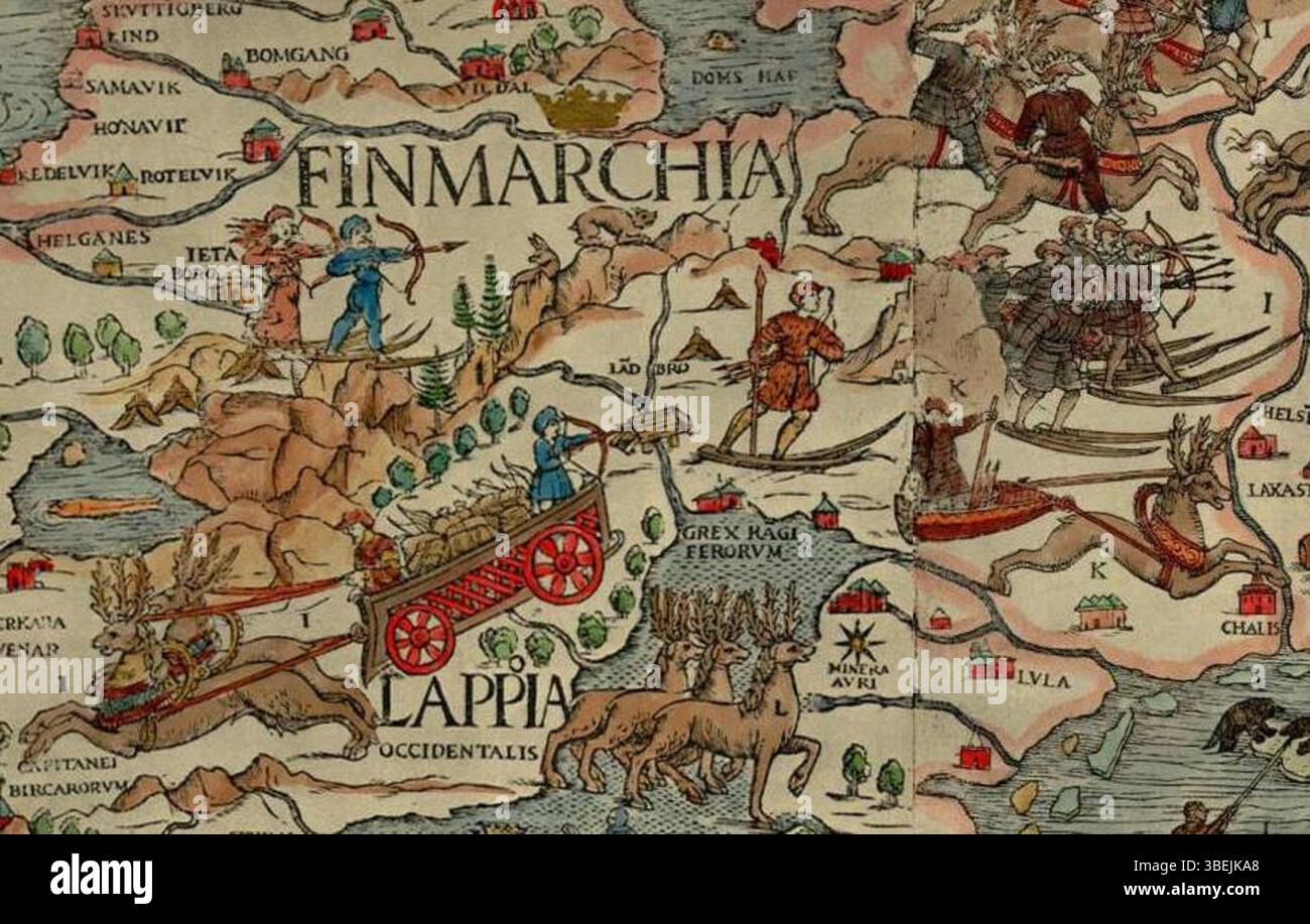 Detail from a 16th-century map by Olaus Magnus (1490–1557) showing ...