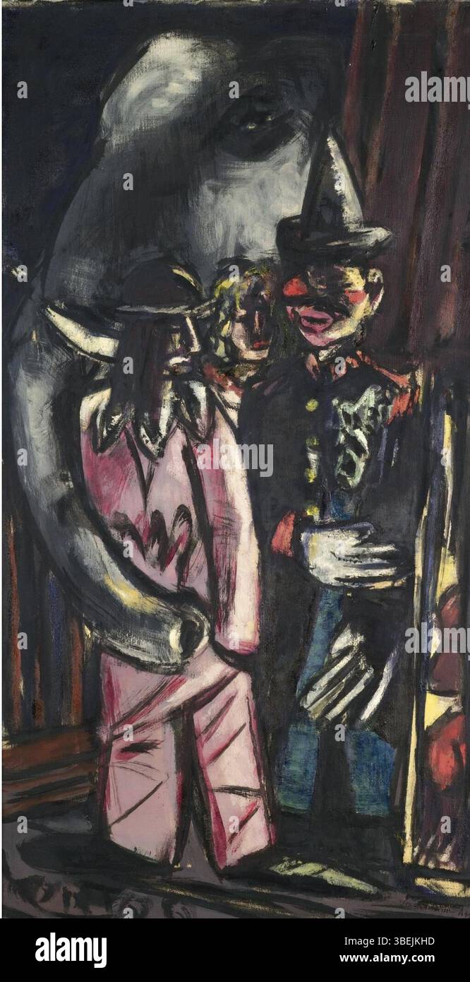 Max Beckmann’s *Elephant and Clown in the Stable* (1944), painted in ...