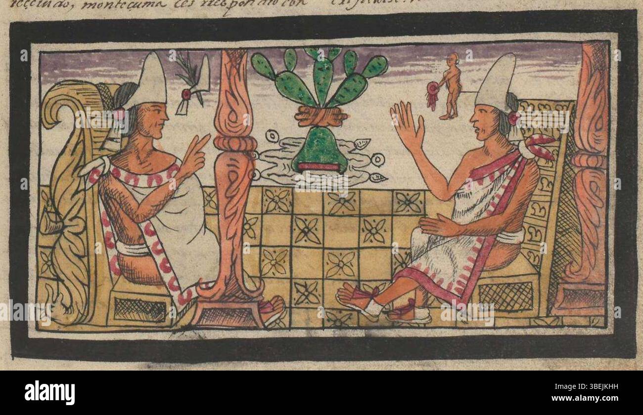 16th-century Durán Codex illustration of Nezahualpilli warning ...