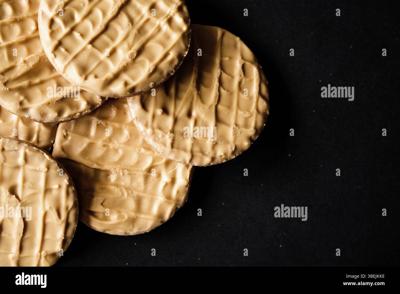 London UK, May 29 2025, A Pile or Group of Traditional Digestive Gold ...