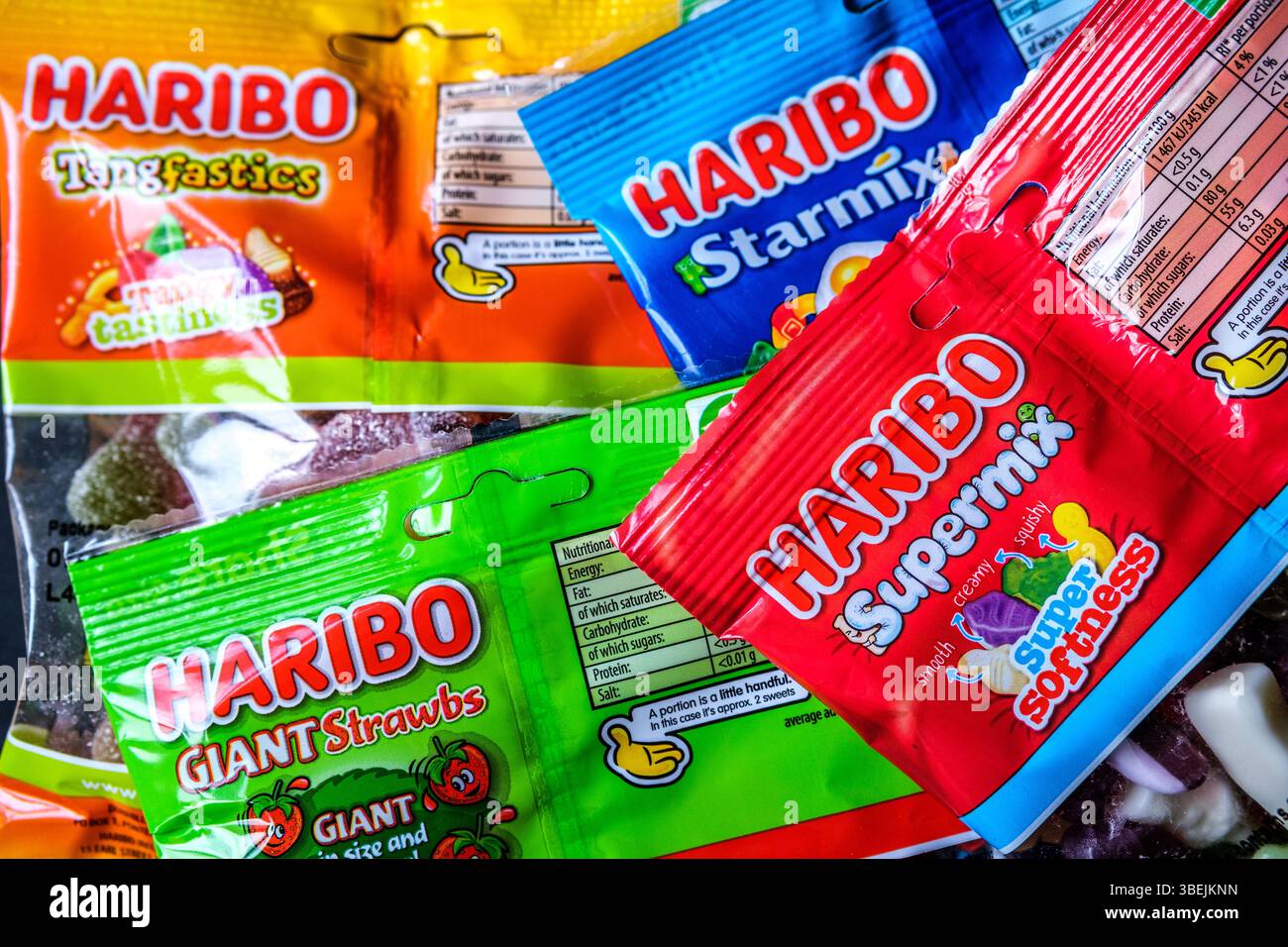 London UK, May 29 2025, Selection of Popular Haribo Packets Of Sweets ...