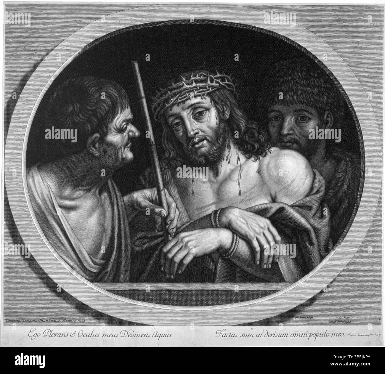 An engraving by François Andriot depicts Christ being mocked while ...