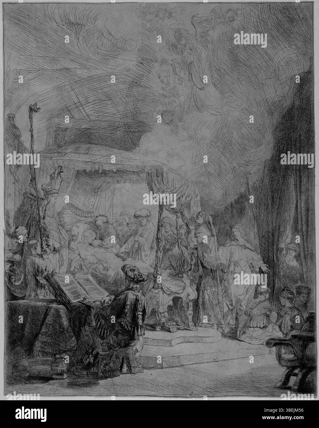 This print, attributed to Rembrandt, titled 'De dood van Maria' (The ...