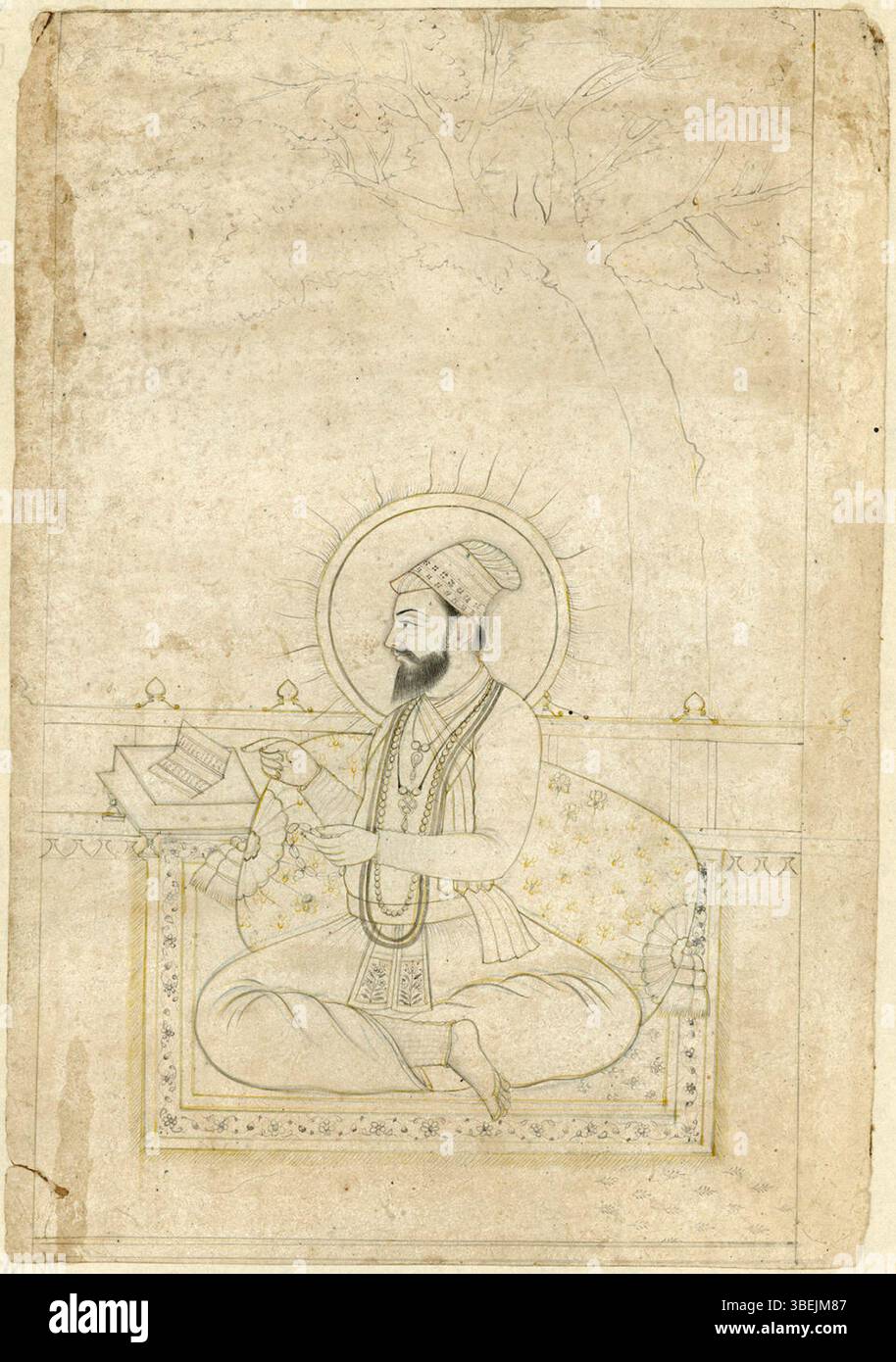 This sketch from the 19th century shows Guru Arjan Dev, the fifth Sikh ...