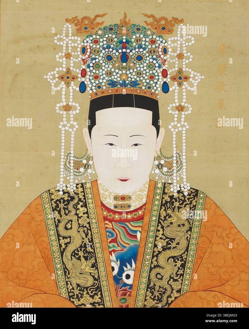 This bust portrait features Empress Zhang of the Ming Dynasty. The ...