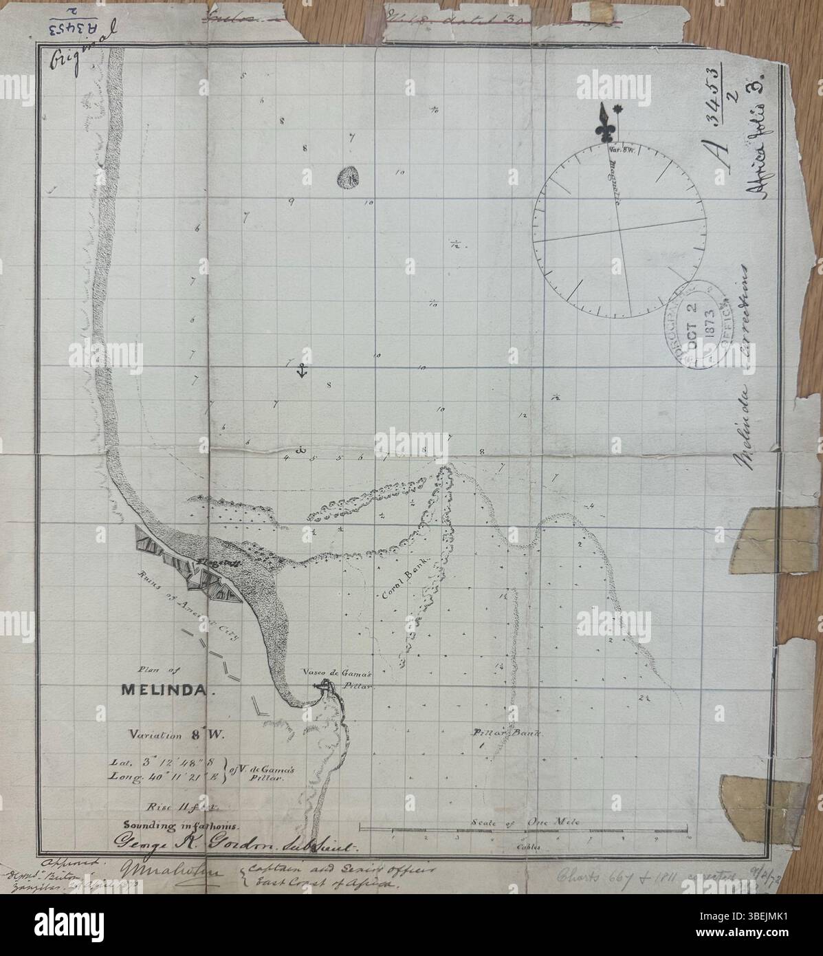Plan of Malindi created in 1873 by Sub Lieutenant George K. Gordon ...