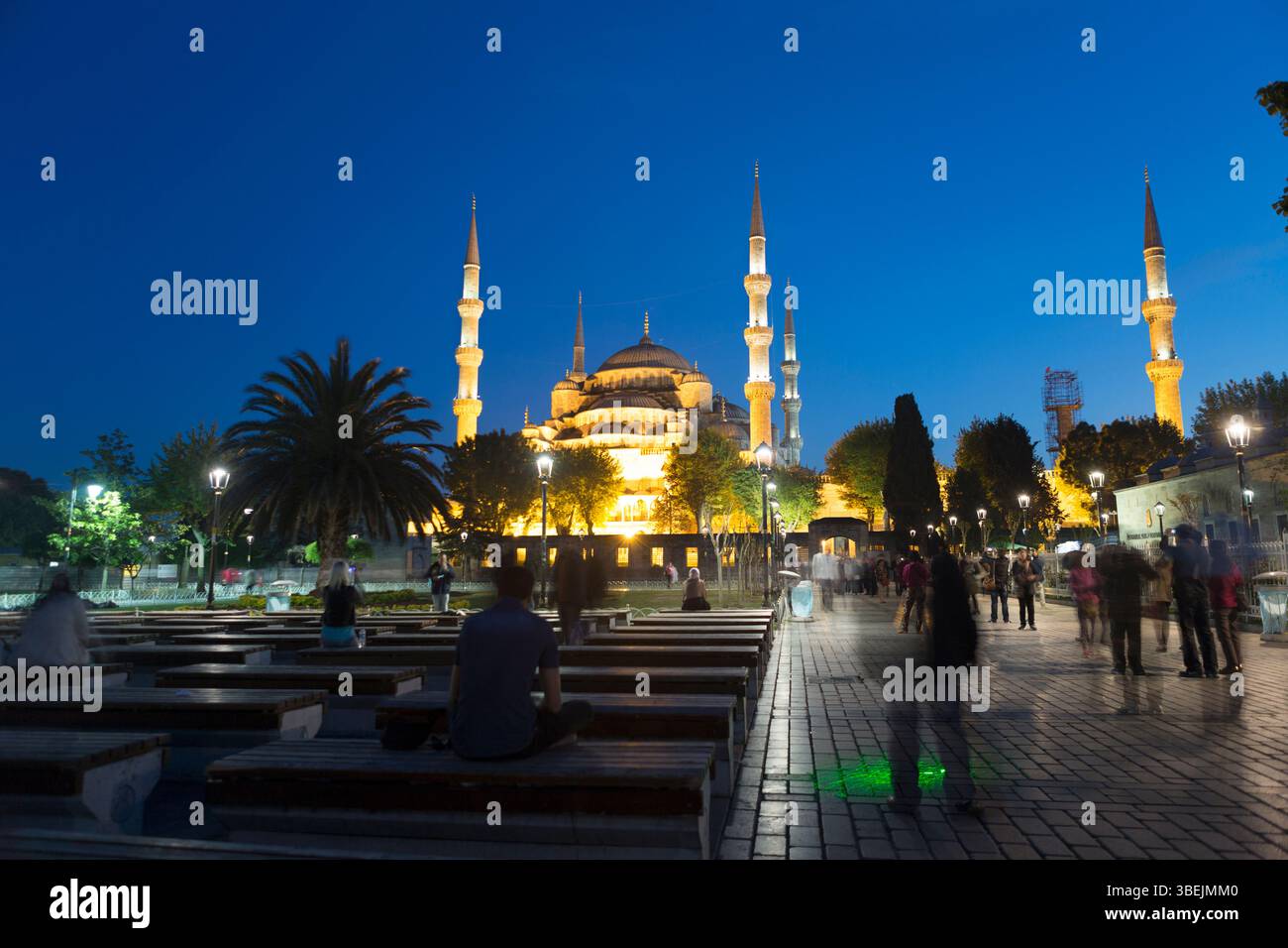 Turkey, Istanbul, the inner courtyard of the Sultan Ahmed Mosque ...