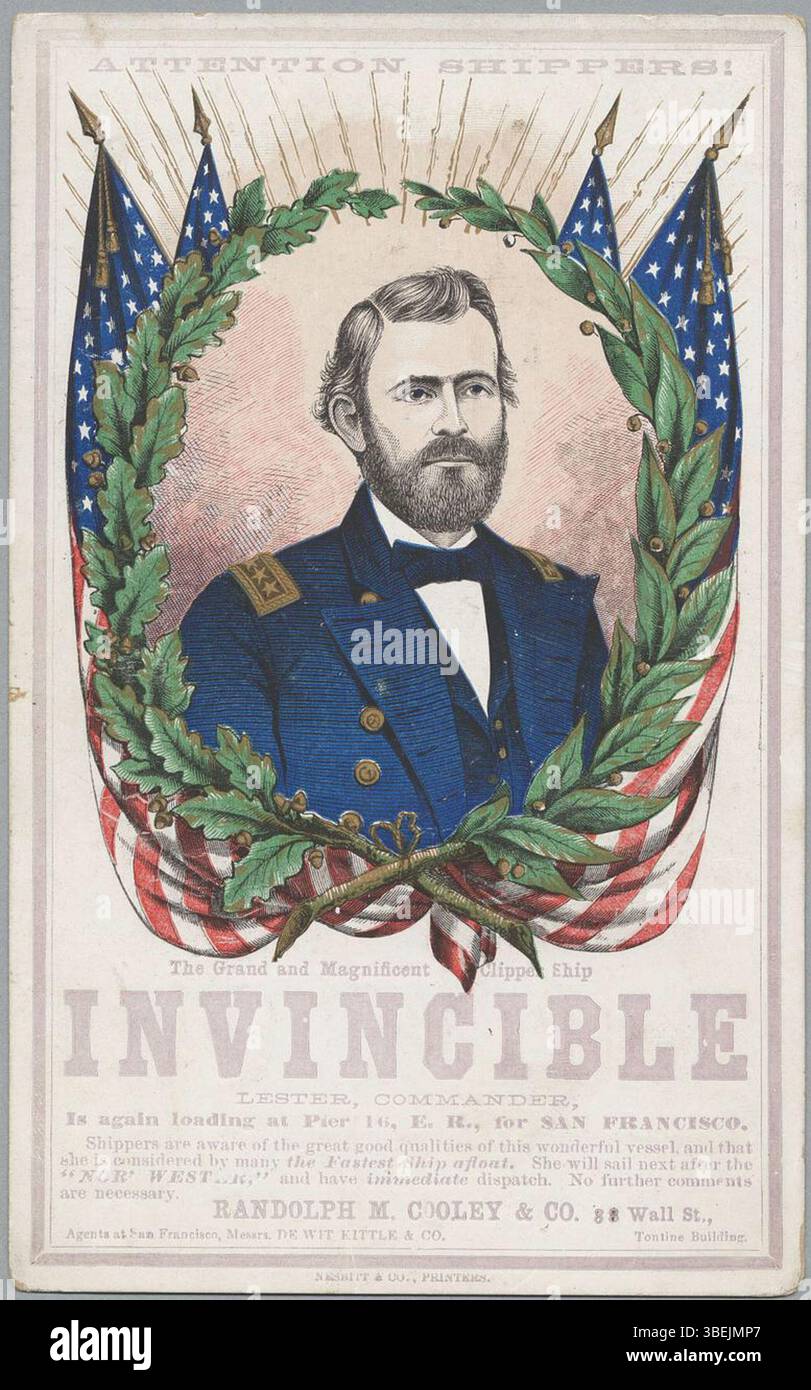 A 19th-century sailing card for the clipper ship Invincible, printed by ...