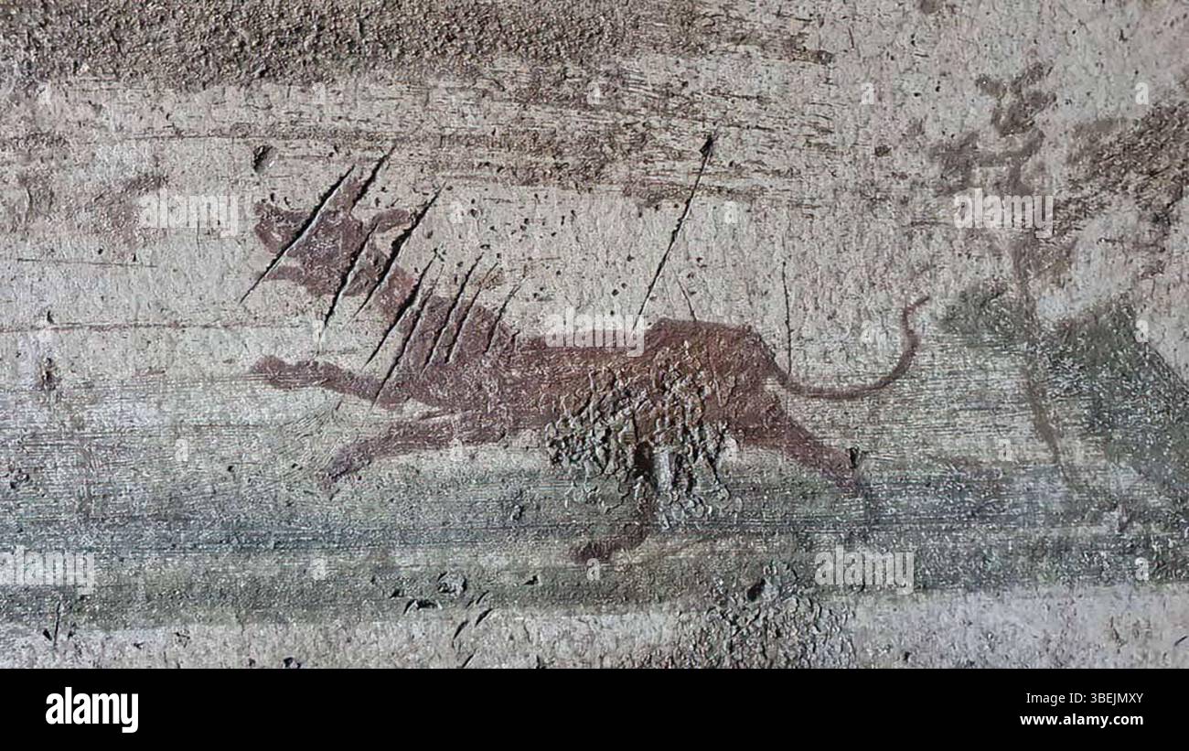 Detail of a hunting scene from the predella on the south wall of the ...