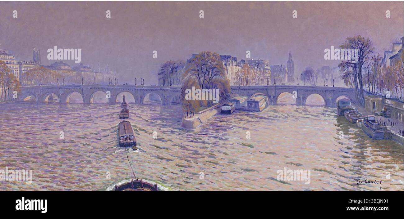 'Le Pont-Neuf à Paris 1' by Gustave Cariot is a painting depicting the ...