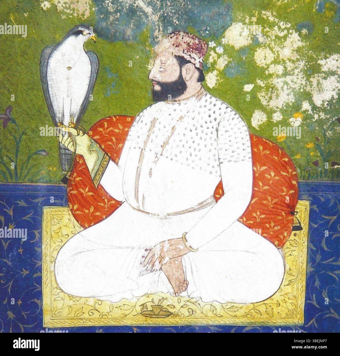 This mid-17th century portrait of Guru Hargobind, holding a bird of ...