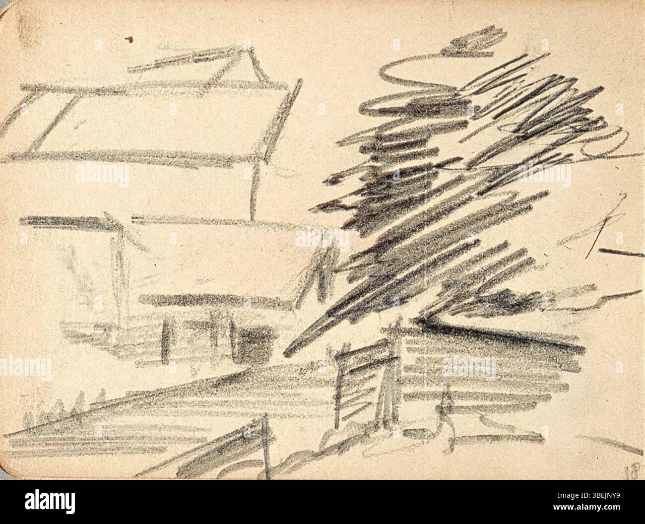 This sketchbook page by Theo van Doesburg, titled *Road with Houses and ...