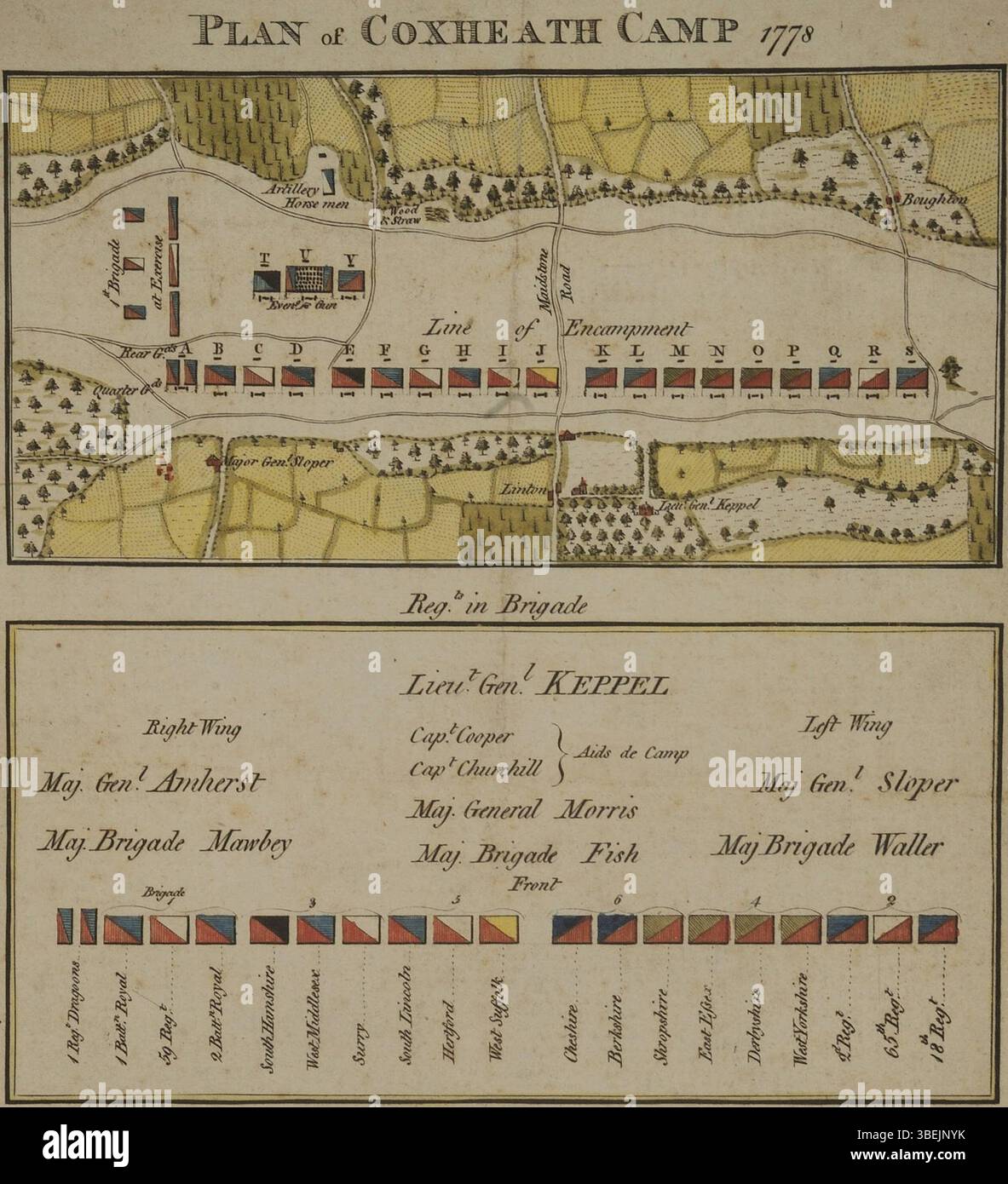 This 1778 plan of Coxheath Camp, created by Joseph Bell, James Black ...
