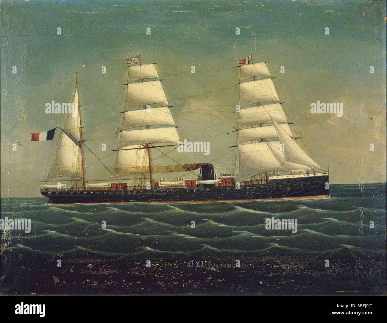 This 19th-century painting depicts L'Oxus, a French passenger ship of ...