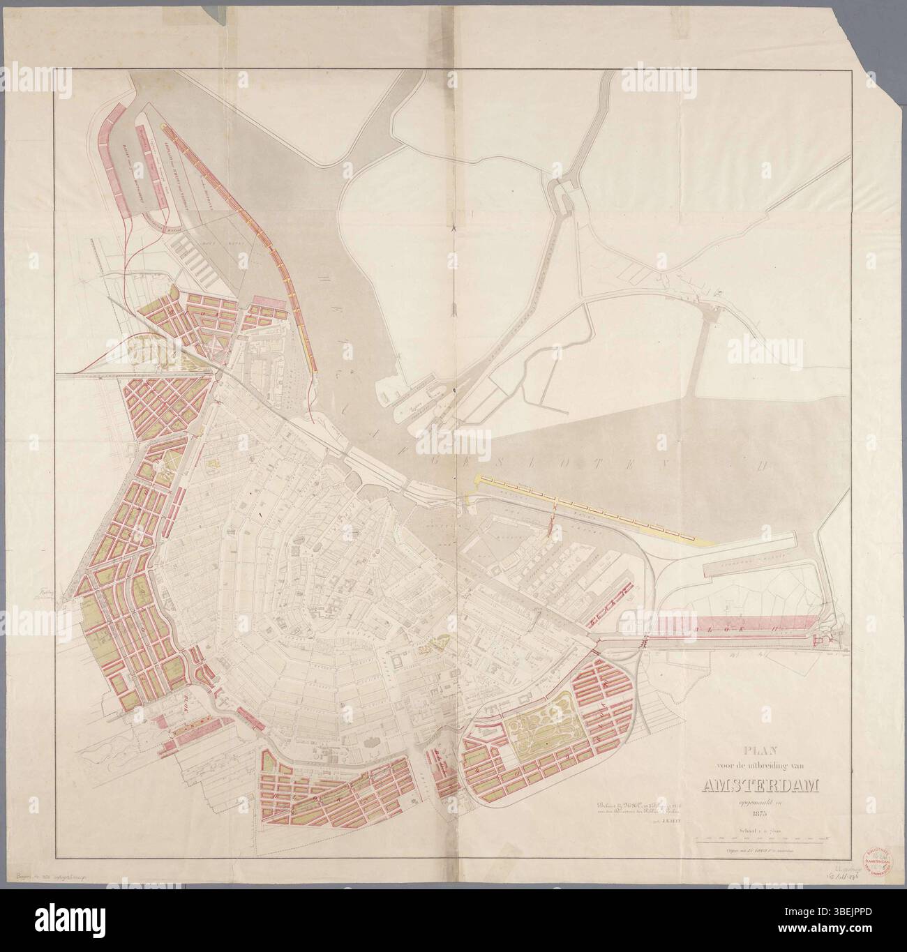 This 1875 lithograph by Jan Kalff shows the proposed expansion plan for ...