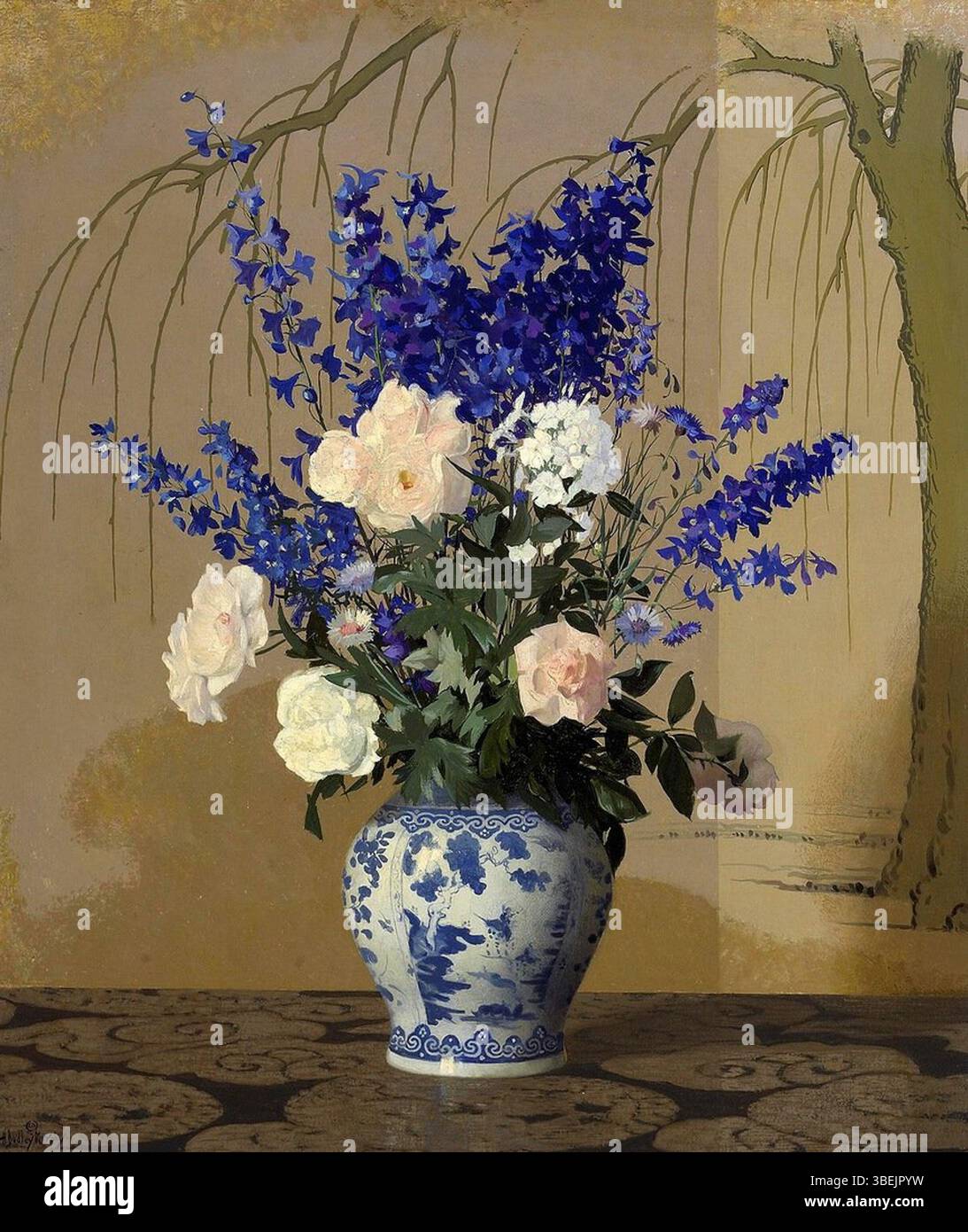 Hermann Dudley Murphy’s oil painting 'Roses and Delphinium in Blue and ...