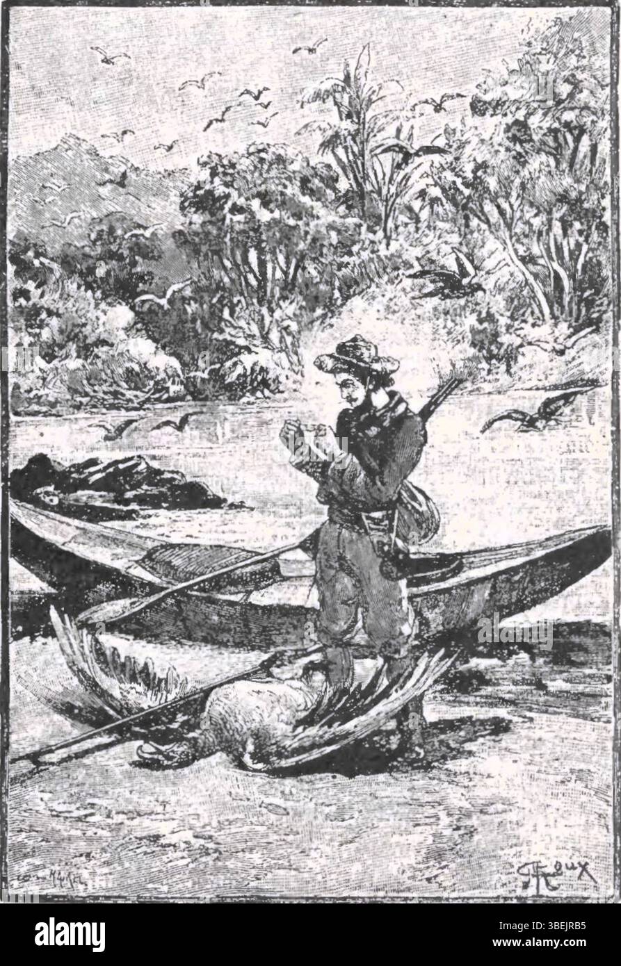 An illustration from Jules Verne's novel 'The Castaways of the Flag ...