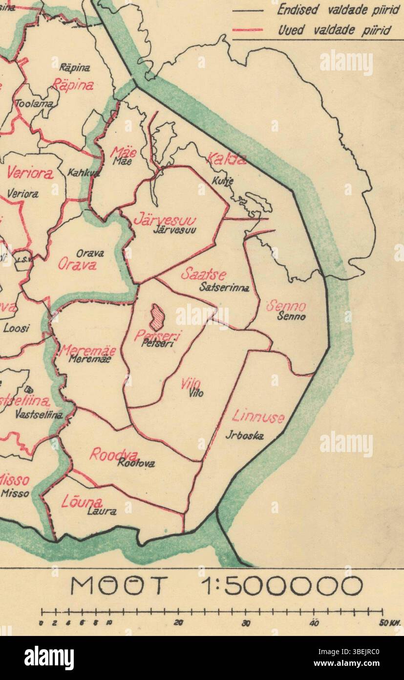 This lithograph from 1939 shows the territorial changes in Petseri ...