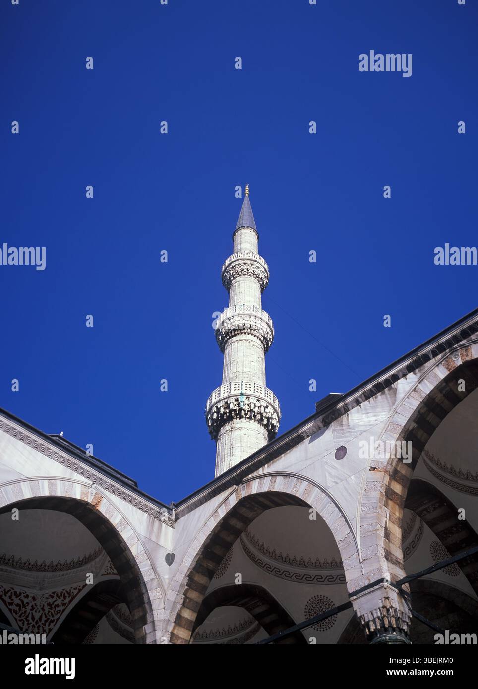 Turkey, Istanbul, one of the blue mosque spires from the inner ...