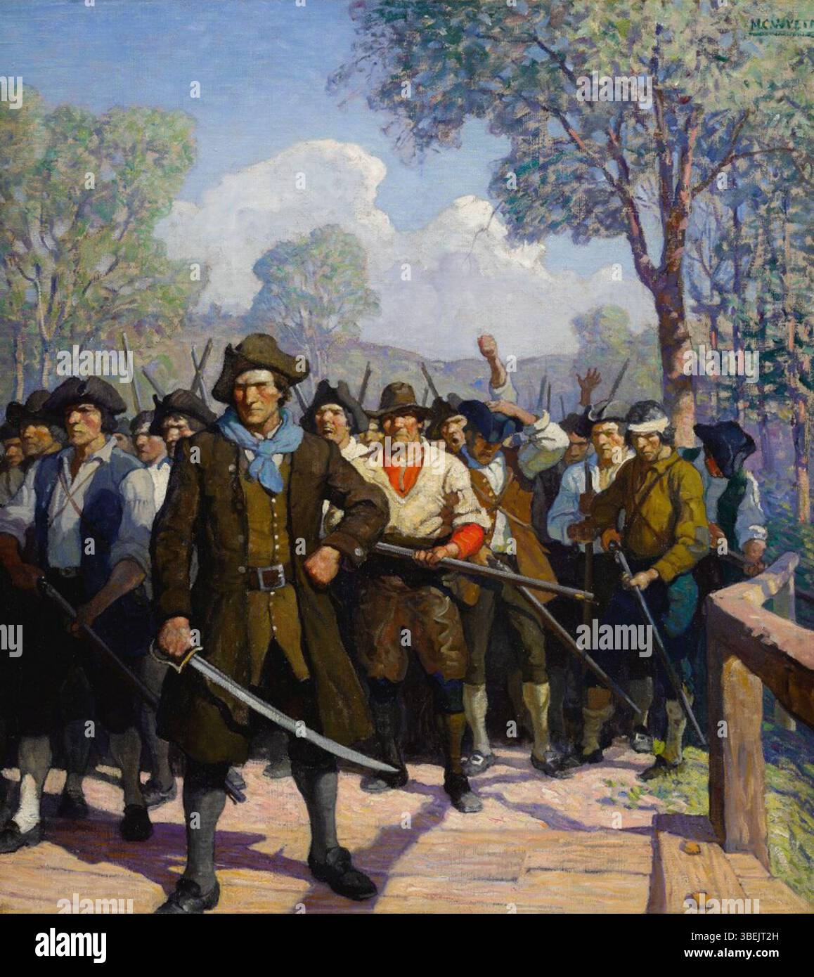 N. C. Wyeth's 'Independence Day (At Concord Bridge)' illustrates a ...