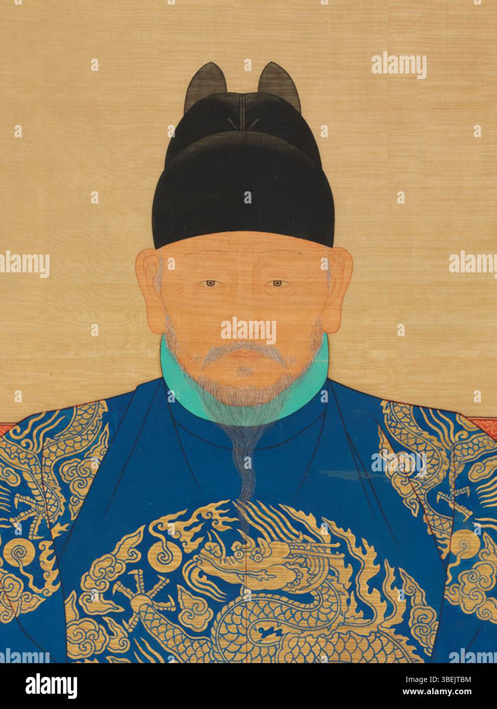 This half-length portrait of King Taejo of Joseon, dated 1872, depicts ...