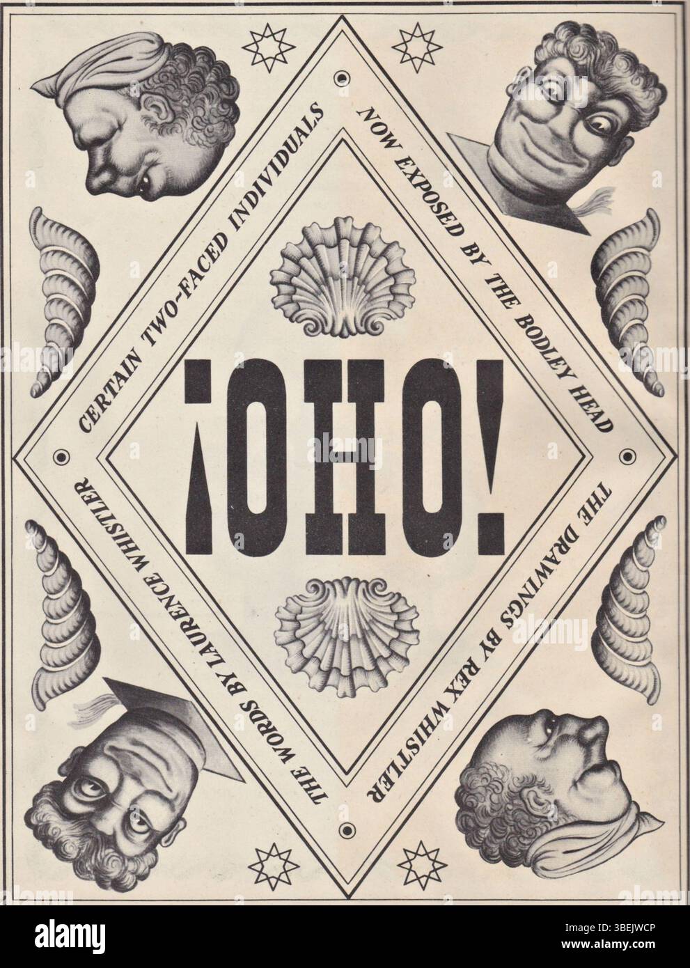 Ambigram ¡OHO! by Rex Whistler, featuring reversible male faces with ...