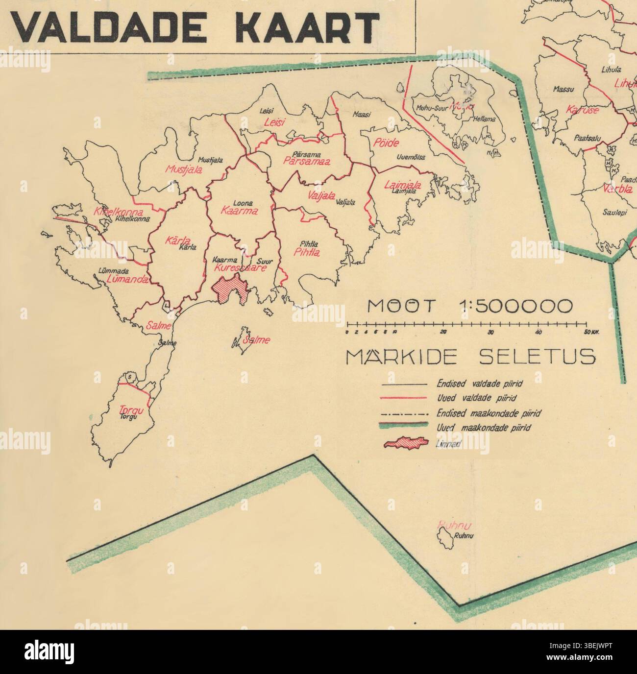 This 1939 map of Estonian municipalities shows changes made during the ...