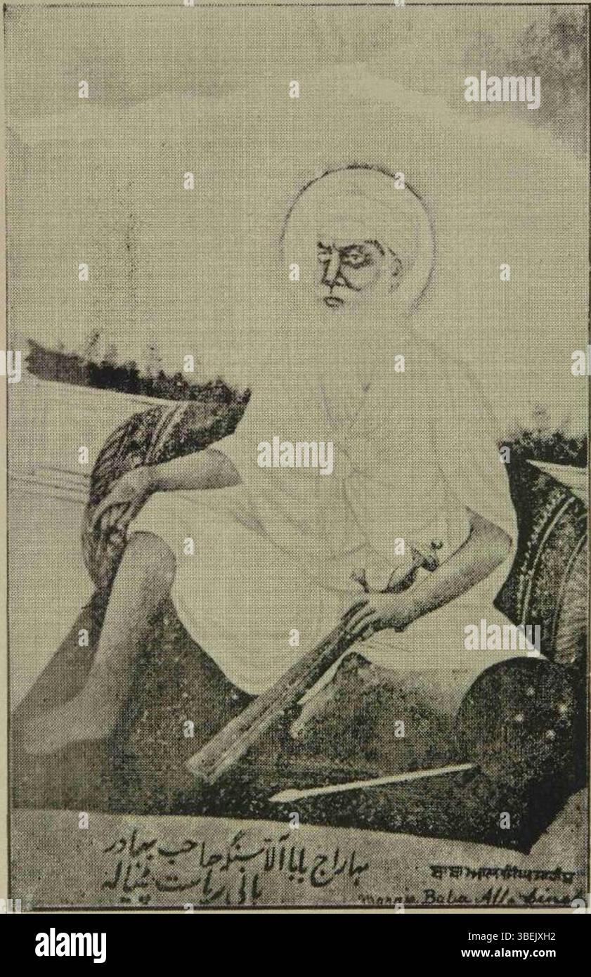 This painting from the 19th century portrays Baba Ala Singh, the ...