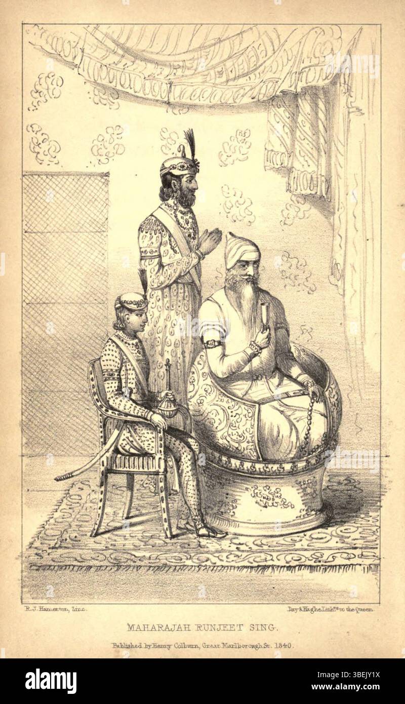 This lithograph portrays Maharaja Ranjit Singh, the founder of the Sikh ...