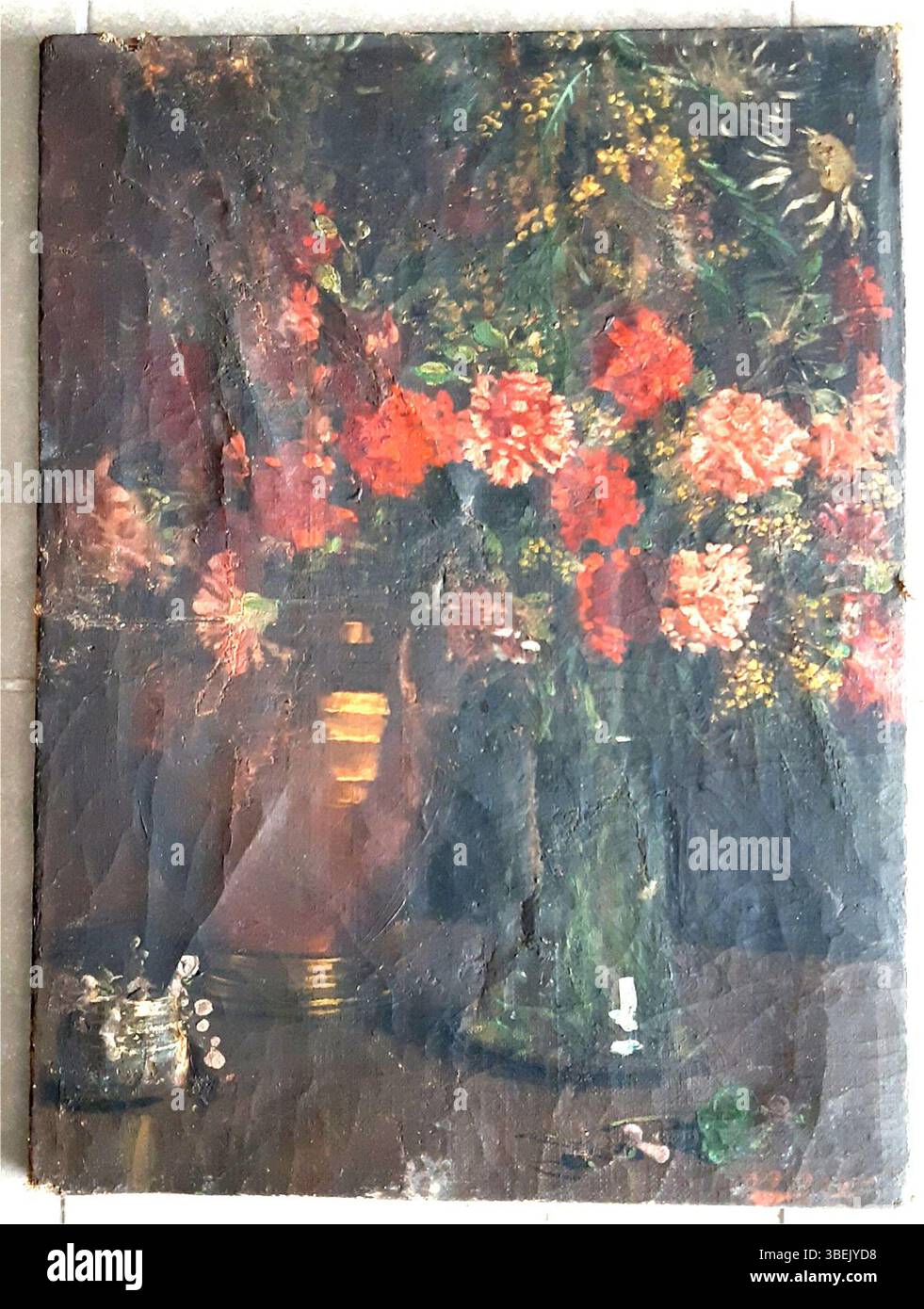 Still life painting by Antonio Mosca circa 1925 depicting a vase filled ...