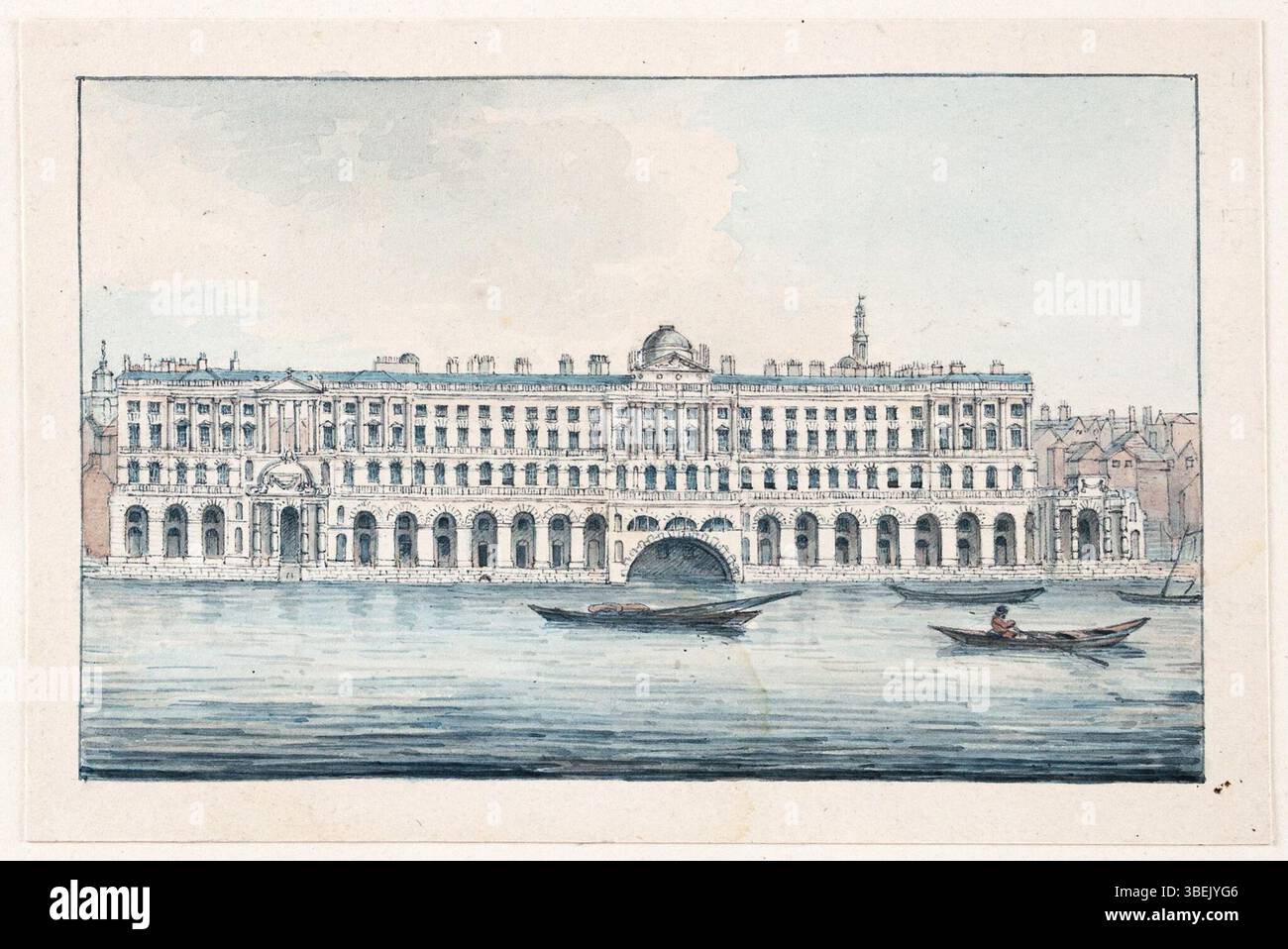 This watercolor, attributed to Edward Dayes, depicts Somerset House ...