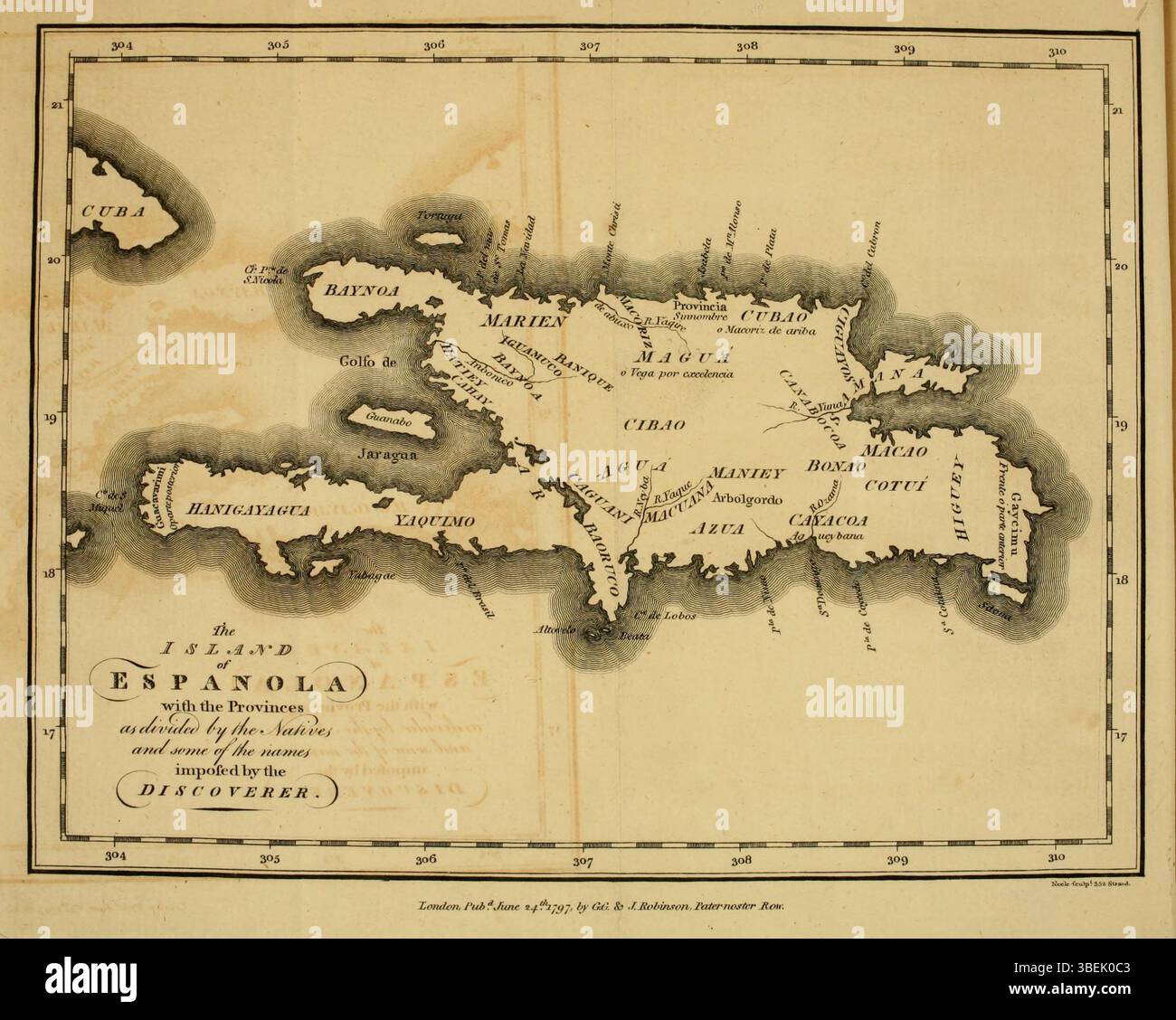 This 1797 map by Samuel John Neele shows the Island of Española ...