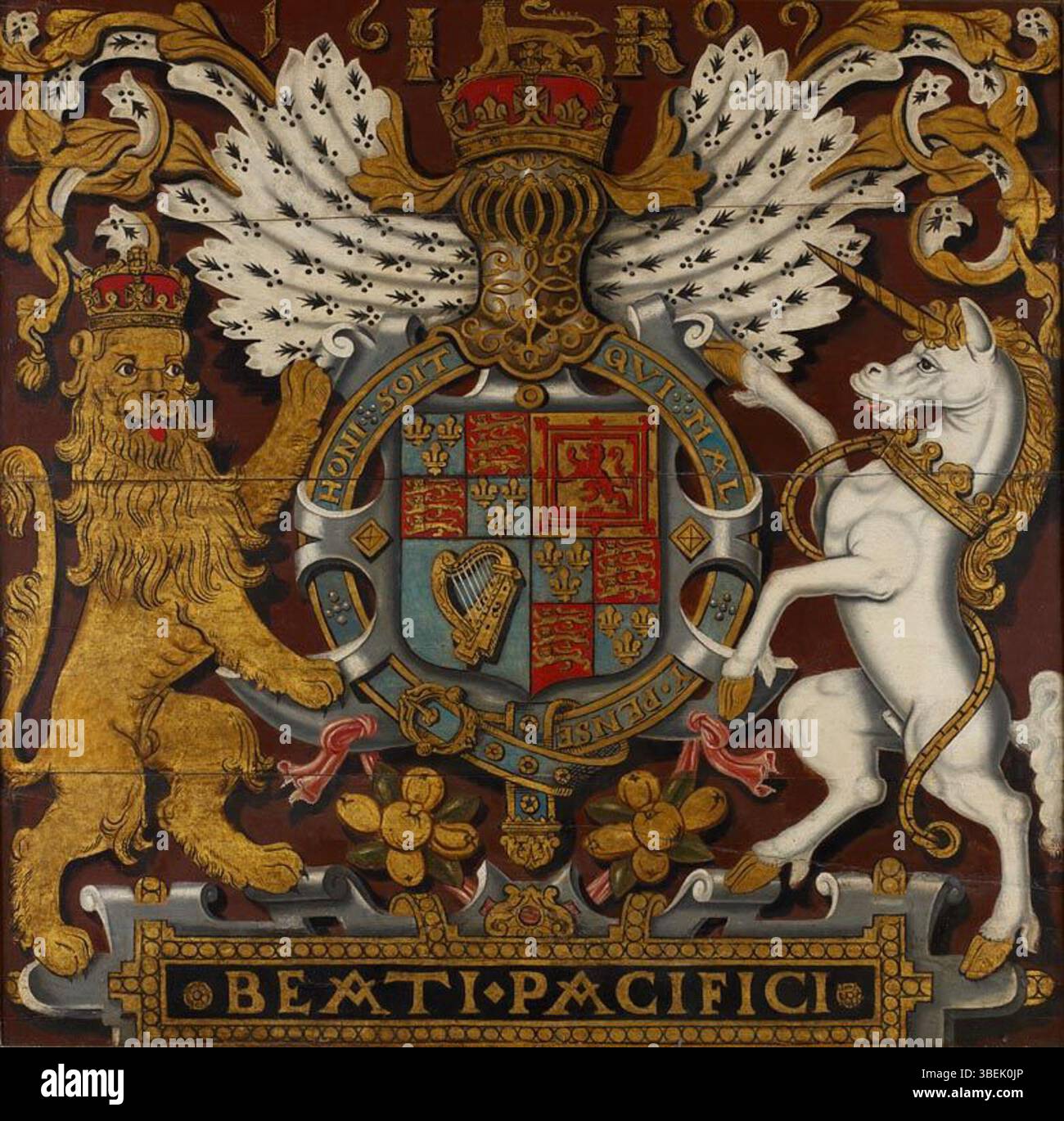 The Royal Coat of Arms of King James I, created in 1609, features the ...