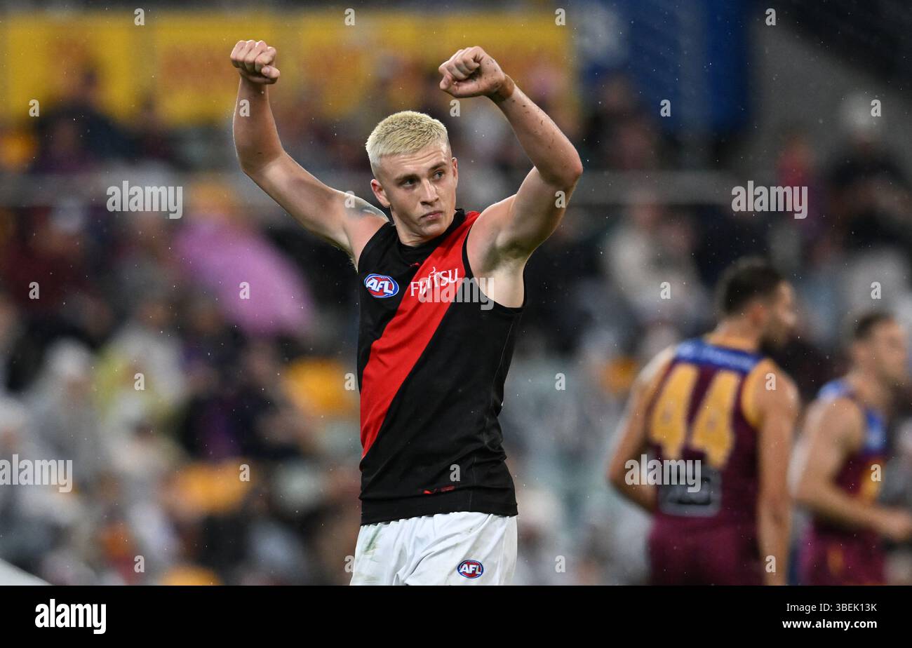Nate Caddy of the Bombers celebrates during the AFL Round 12 match ...