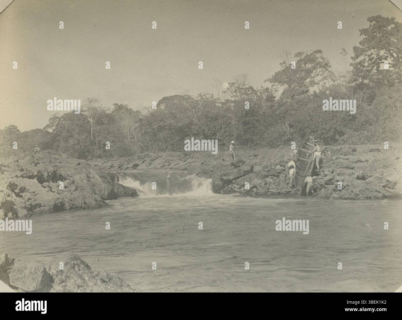 This image shows a canoe from the Gonini Expedition on the bank of the ...