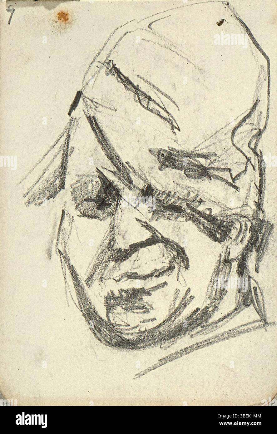 Theo van Doesburg's circa 1910 pencil sketch of a man wearing a tilted ...