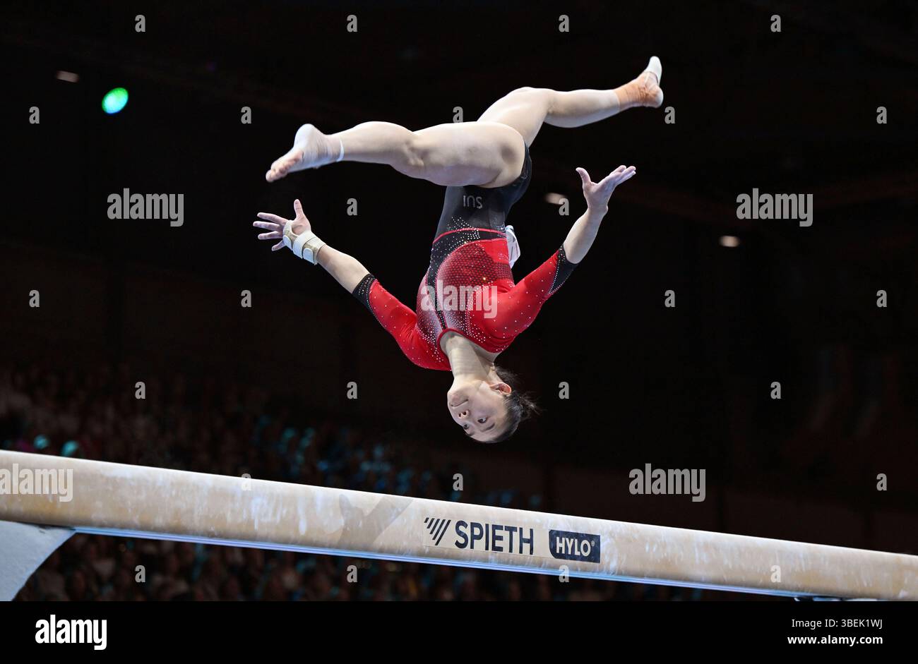 Switzerland's Anny Wu performs on the balance beam during the European Gymnastics Championships ...