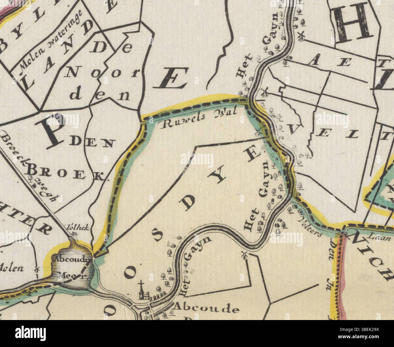 A 1743 map section of the land of Utrecht, created by Bernard de Ro ...