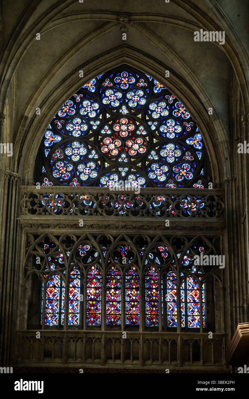 Stained glass window, Church of Saint-Pierre, a Catholic church ...