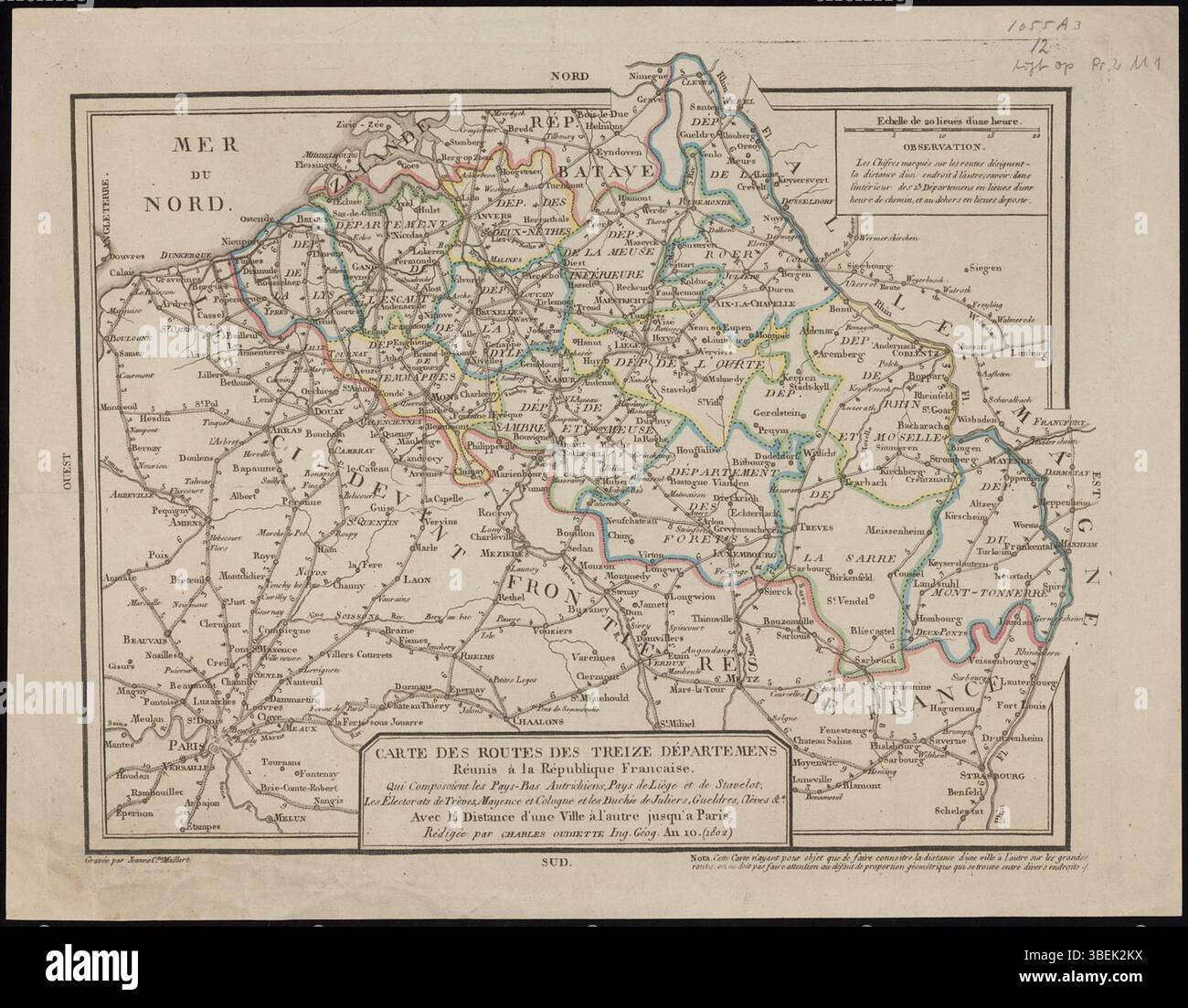 This map, created by Charles Oudiette in 1802, illustrates the routes ...