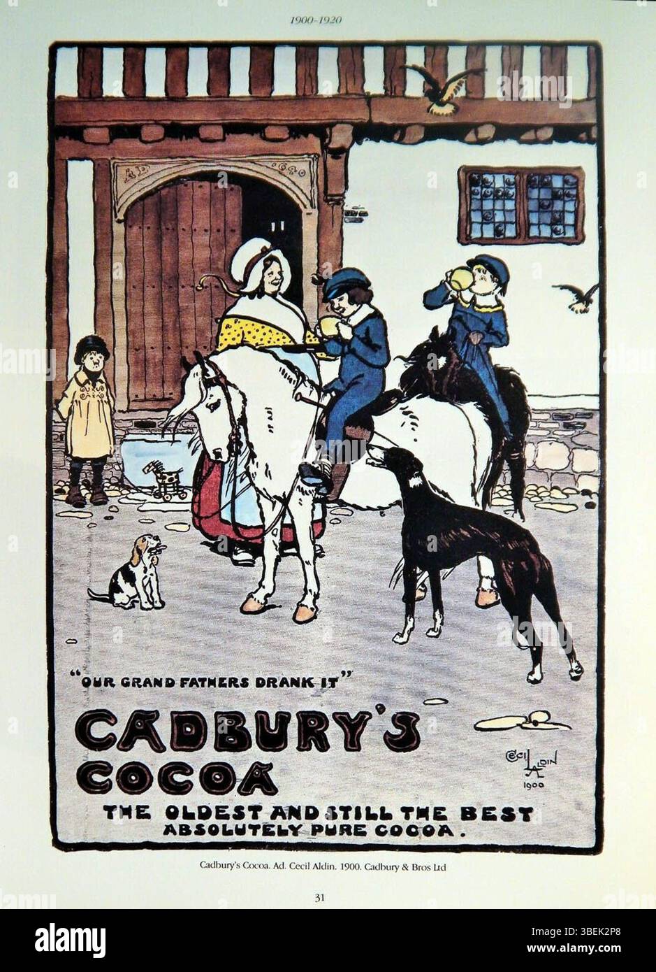 This 1900 Cadbury advertisement, illustrated by Cecil Aldin, promotes ...