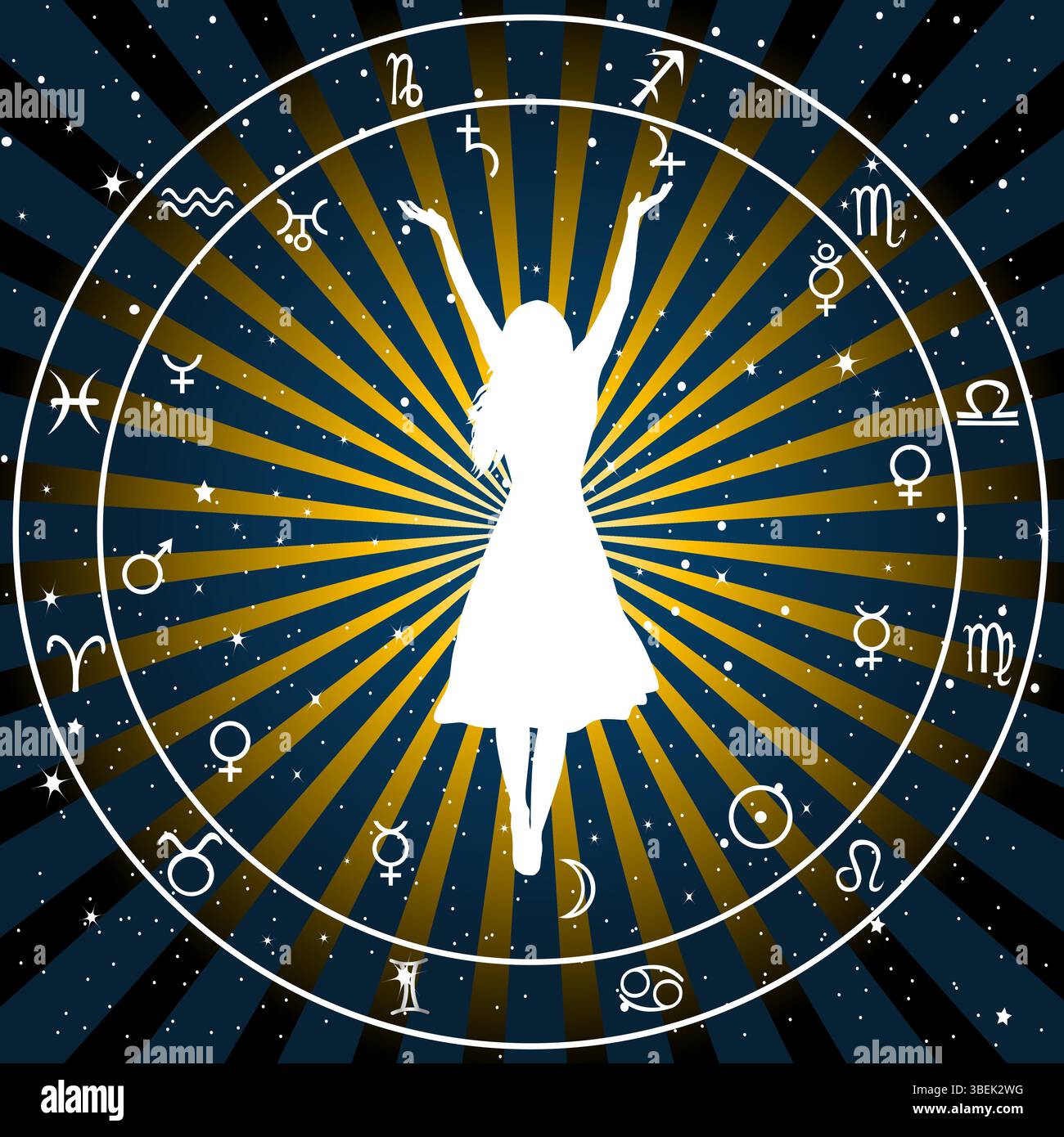 Astrologic zodiac horoscope background with silhouette of woman Stock ...