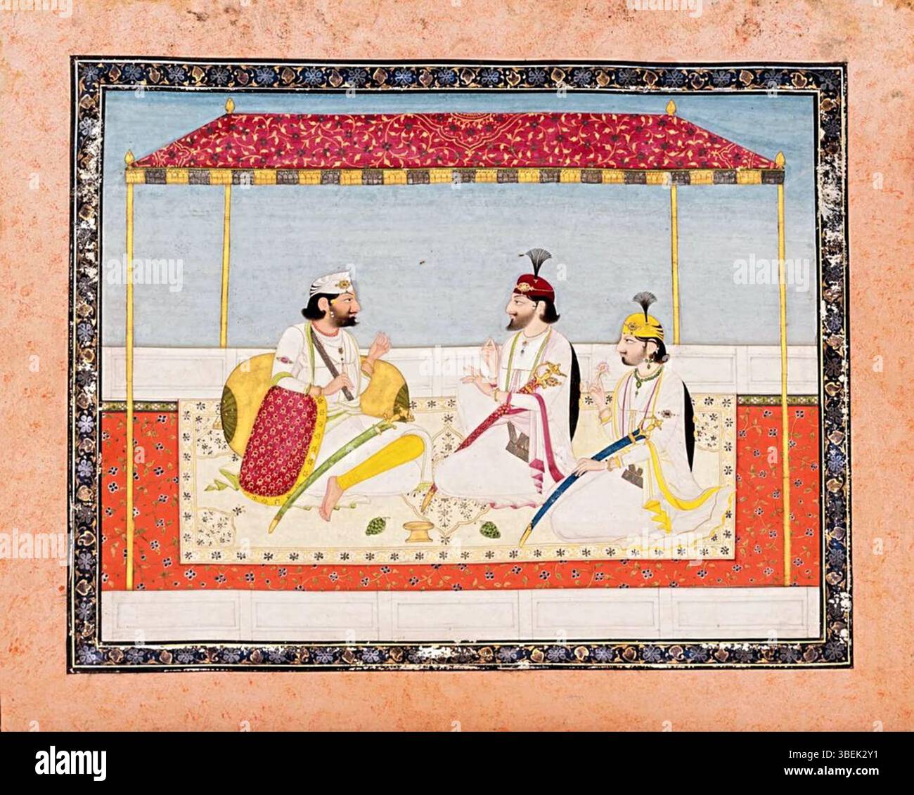 Mid-19th century painting depicting Gulab Singh and Dhian Singh seated with a third Dogra figure ...