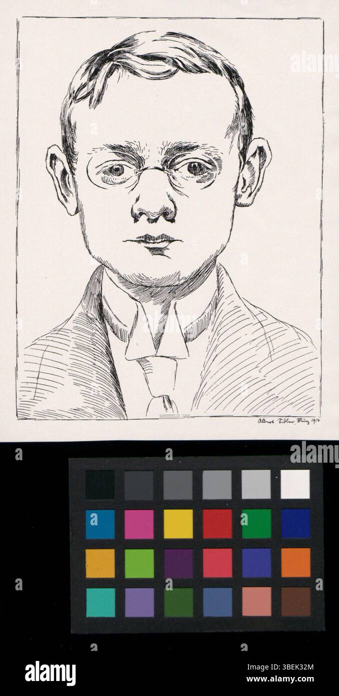 This black-and-white drawing depicts Albert Sidler, created around 1914 ...