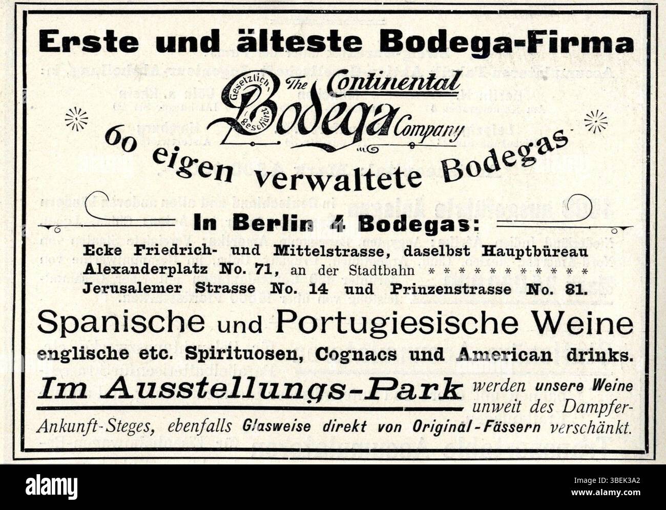 An advertisement from 1896 by The Continental Bodega Company, promoting ...