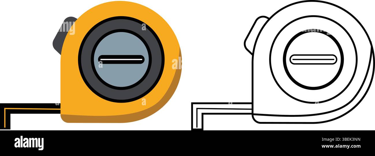 Tape Measure Styles Full Color Vector Black and White Line Art Stock ...