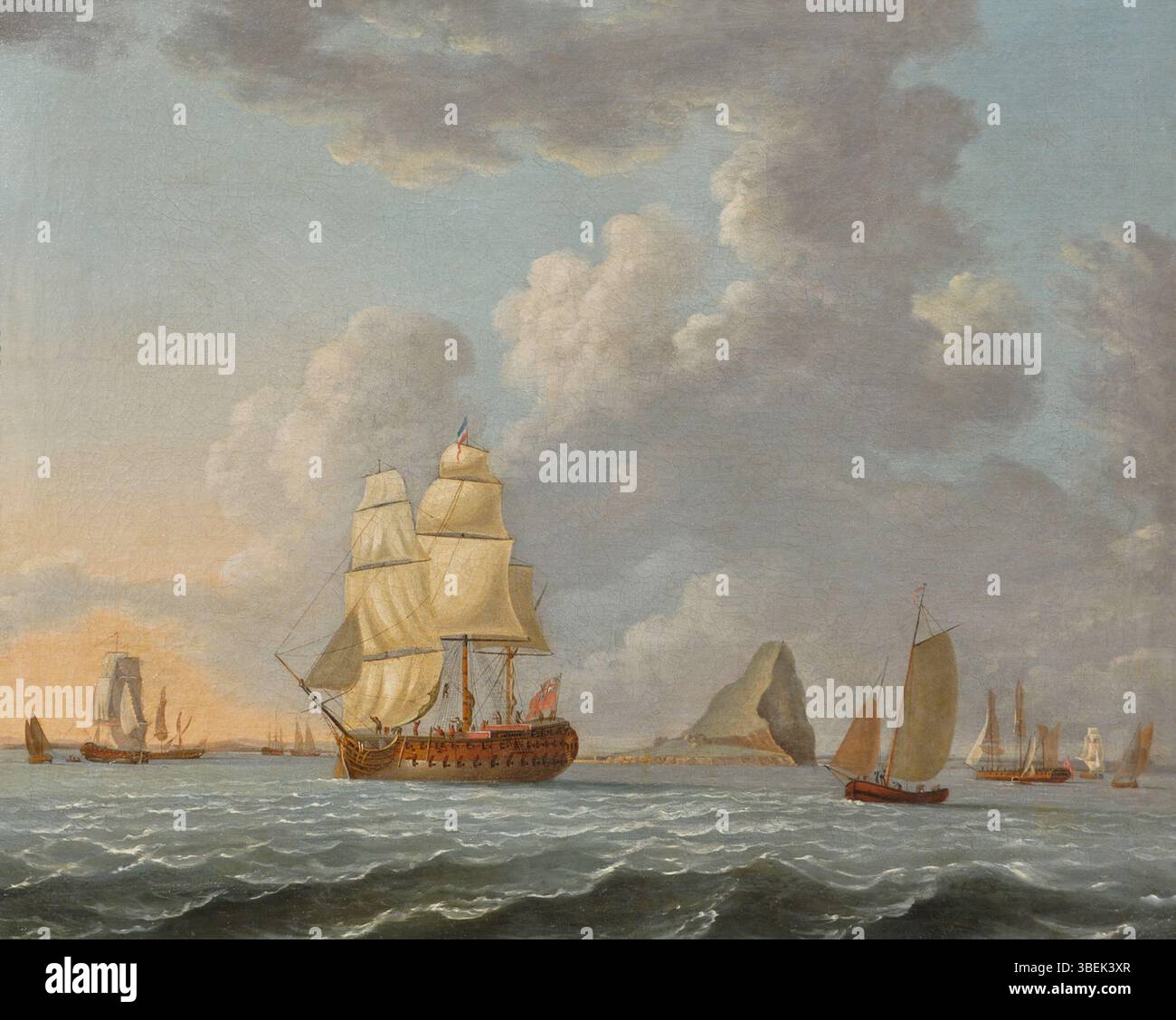 This 1792 painting by Thomas Yates depicts a Royal Navy two-decker ship ...